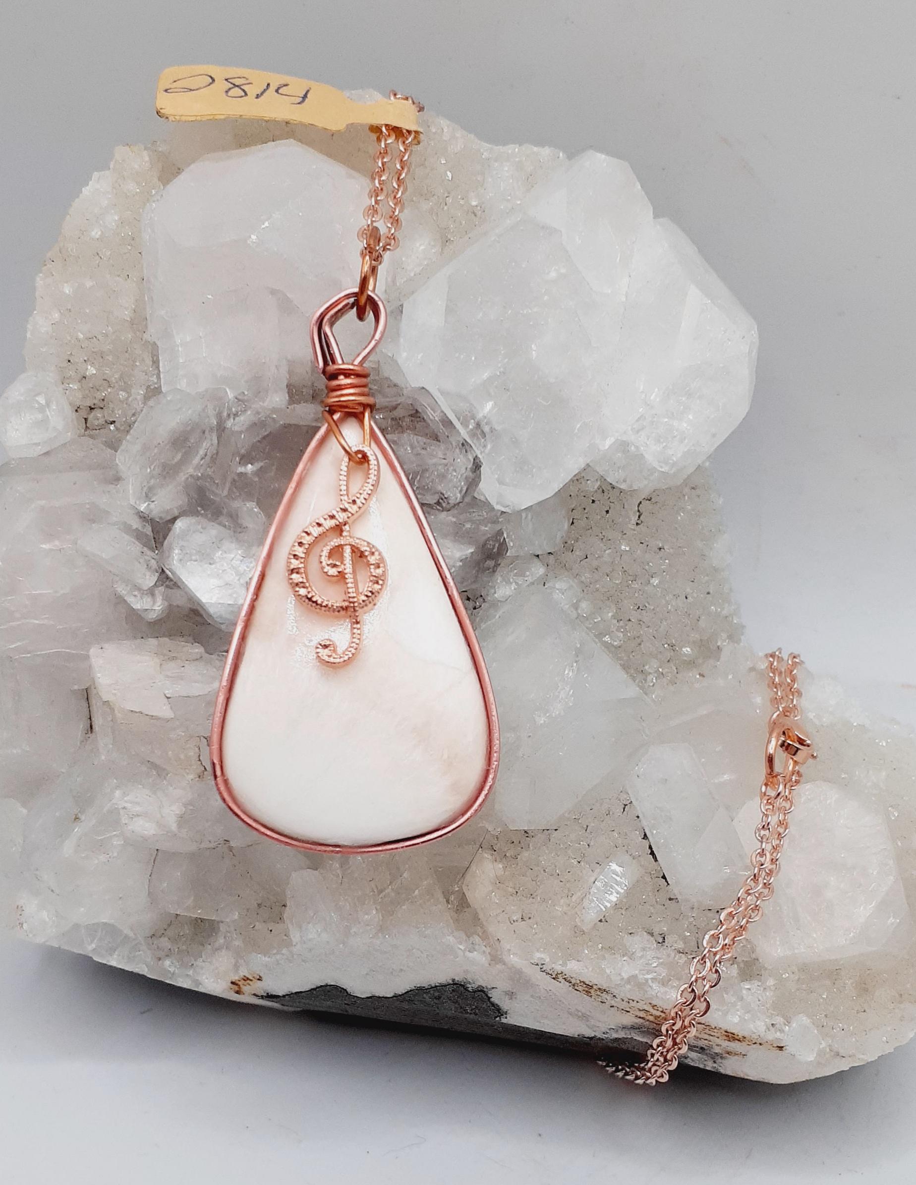 Teardrop Scolecite Stone Rose Gold Modern Edge Pendant Necklace with ...