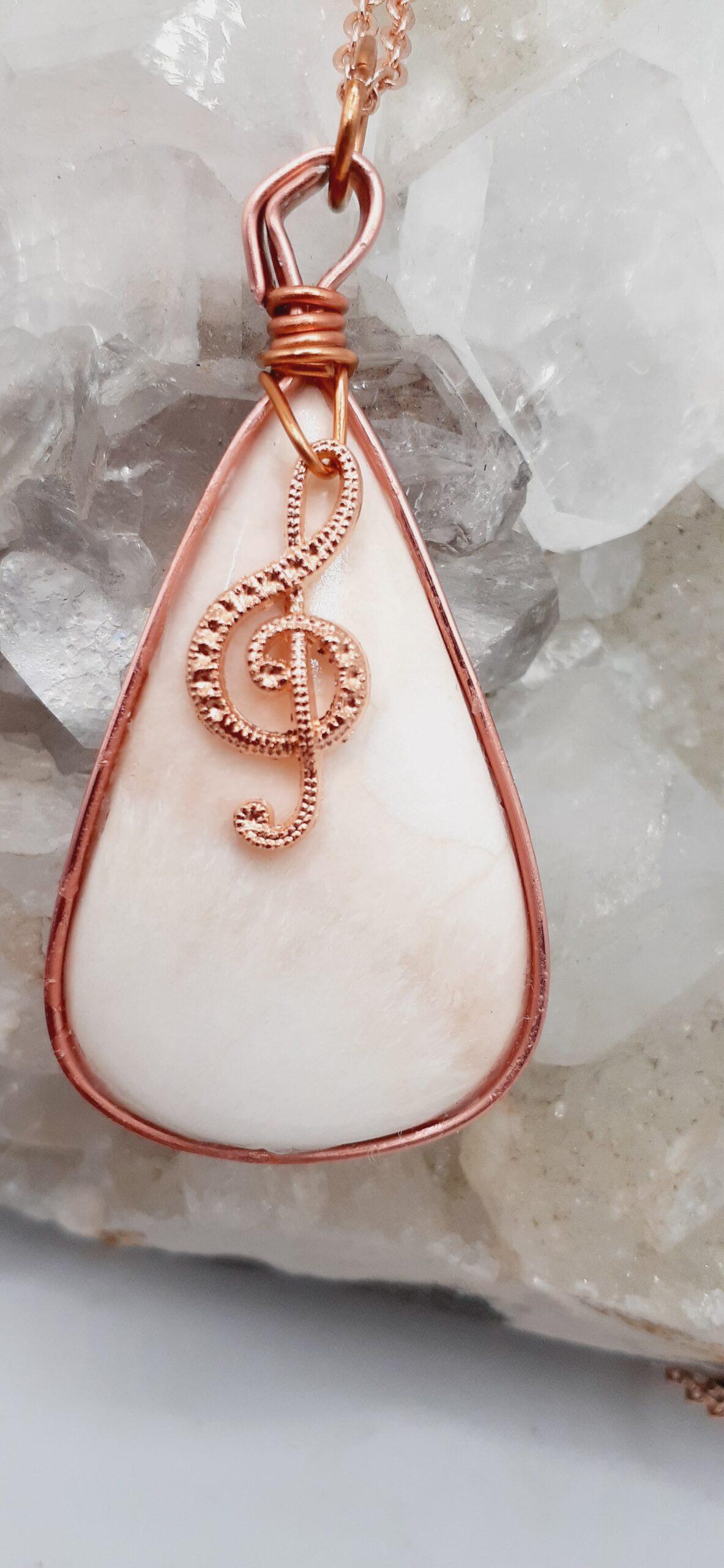 Teardrop Scolecite Stone Rose Gold Modern Edge Pendant Necklace with ...