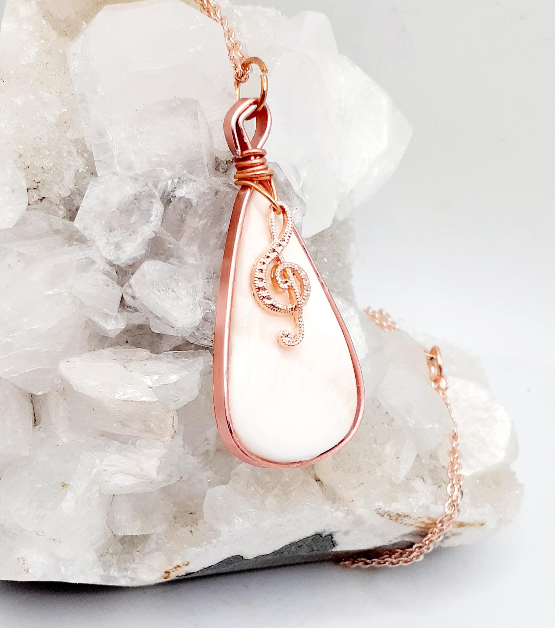 Teardrop Scolecite Stone Rose Gold Modern Edge Pendant Necklace with ...